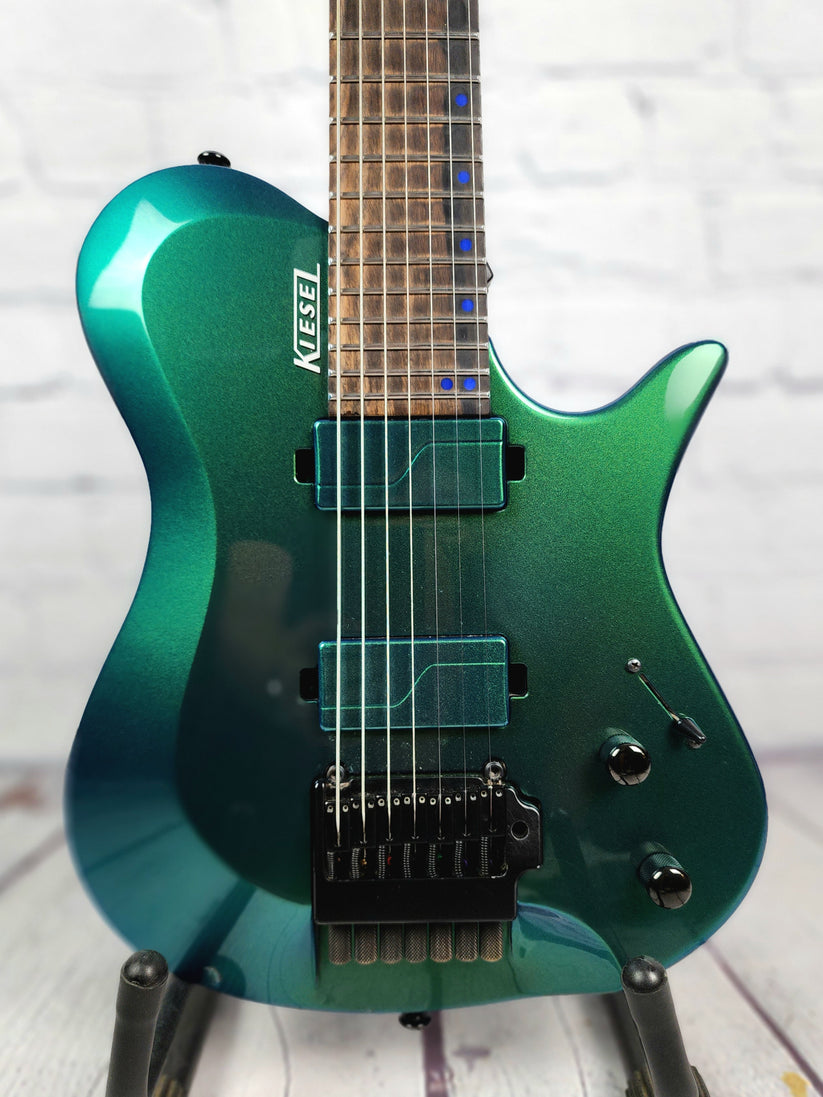 USED Kiesel Zeus Trem 7 String Headless Electric Guitar Green Color Sh ...